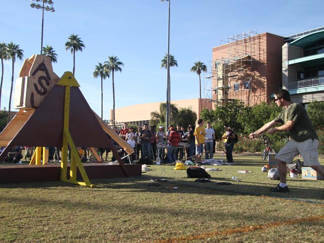 Team led by freshman engineer build, launch trebuchet